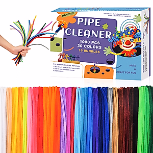 HANDYAY 1000 Pieces Pipe Cleaners Assorted 30 Colors of Craft Chenille Stems-Multicolored Pipe Cleaner for Craft Supplies & DIY Art Creative Craft Value Set (6mm x 12inch)