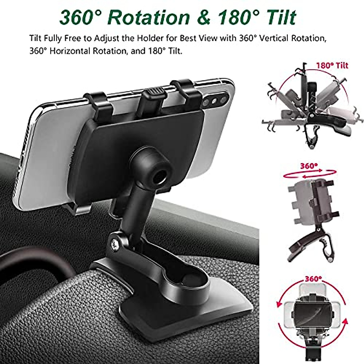 PKYAA Car Dashboard Phone Holder, Rotating Dashboard Clip Cell Phone Holder, 360-Degree Rotation Mobile Clip Stand for 4 to 7 inches Smartphones