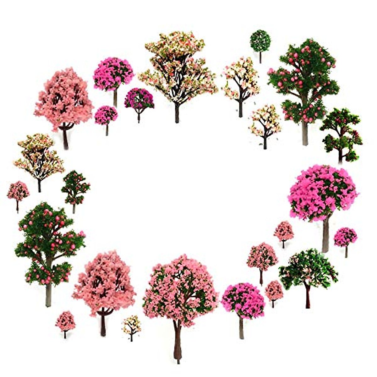 29pcs Mixed Model Trees, 1.5-4.8 inch(4-12 cm), OrgMemory Fruit Trees, Ho Scale Trees, Model Train Scenery, Architecture Trees, Flower Trees with No Bases