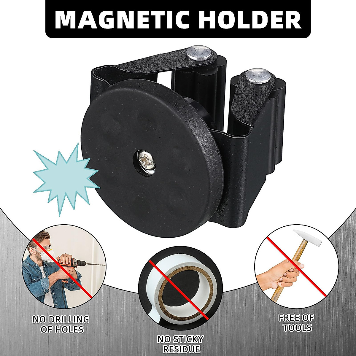 Vercraft 4 Pcs Magnetic Mop Broom Holder Movable Magnetic Broom Holder Rack, Magnetic Holder Anti Slip Wall Mounted Utility for Cleaning Tools, Garage, Kitchen, Laundry, Garden (Black)