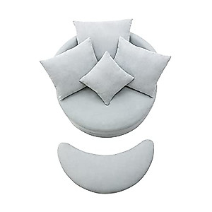 HOMVET 360° Swivel Accent Barrel Chair with Storage Ottoman & 4 Pillows, Modern Linen Leisure Chair Round Accent for Living Room,Beacon Grey