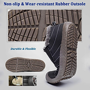 Eagsouni Womens Mens Snow Boots Winter Shoes Slip On Ankle Booties Anti-Slip Water Resistant Fully Fur Lined Outdoor Sneakers Black 12.5 Women/11 Men