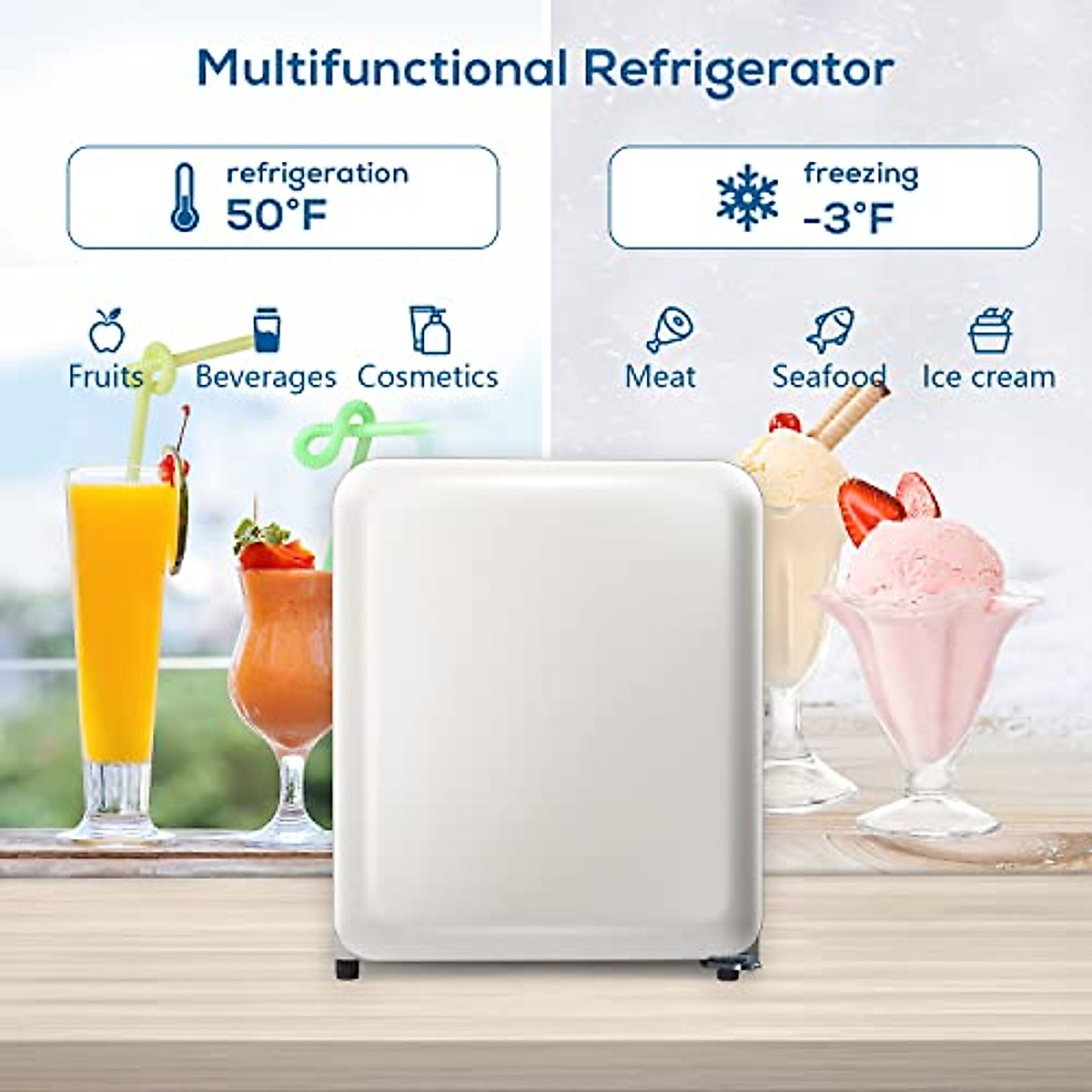 R.W.FLAME 1.7 Cu. Ft Mini Fridge with Freezer, Low Noise, 48L compact refrigerator, Mini Fridge for Bedroom, Office, Dorm, RV, (White)