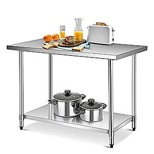 PETSITE Stainless Steel Work Table 48×30 Inch, Commercial Kitchen Prep Station Heavy Duty with Adjustable Under Shelf for Restaurant, Home, Garage and Hotel