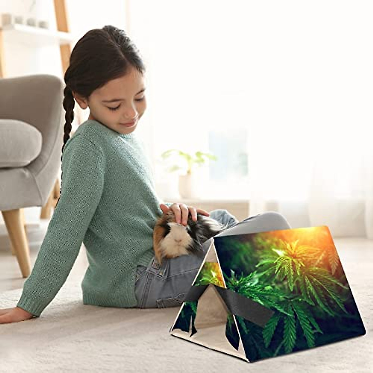 RATGDN Small Pet Hideout Marijuana Weed Leaf Pattern Hamster House Guinea Pig Playhouse for Dwarf Rabbits Hedgehogs Chinchillas