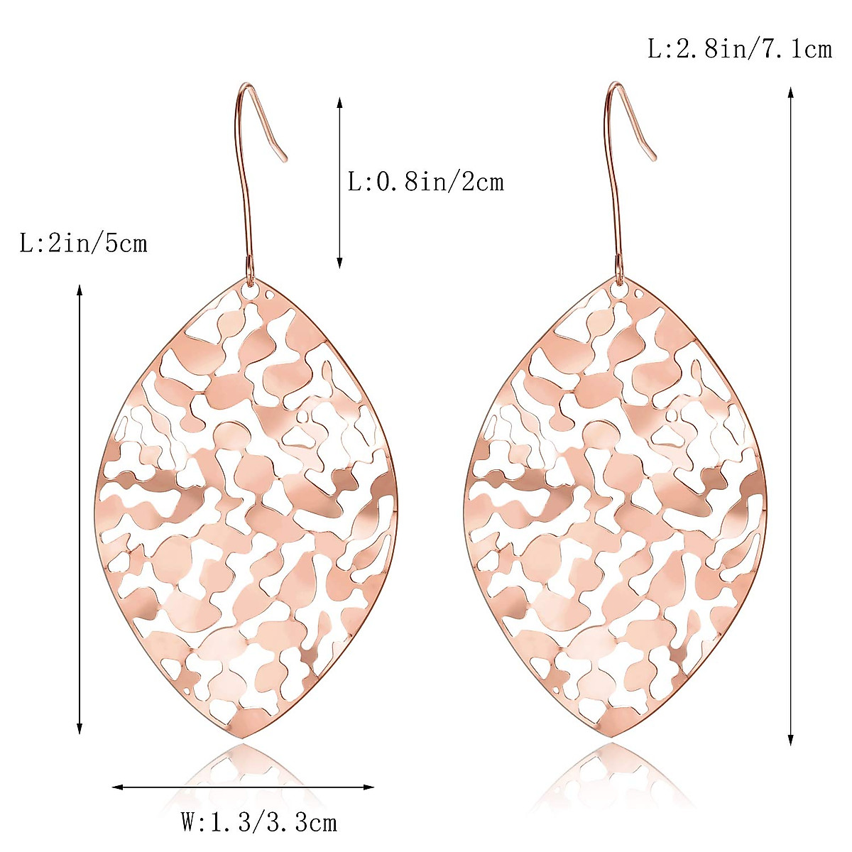 Cyan Birdee Leaf Dangle Earrings for Women Gold-plated Filigree Dropping Lightweight Fashion Jewelry, Mother's Day Gift (Rose Gold Leaf)