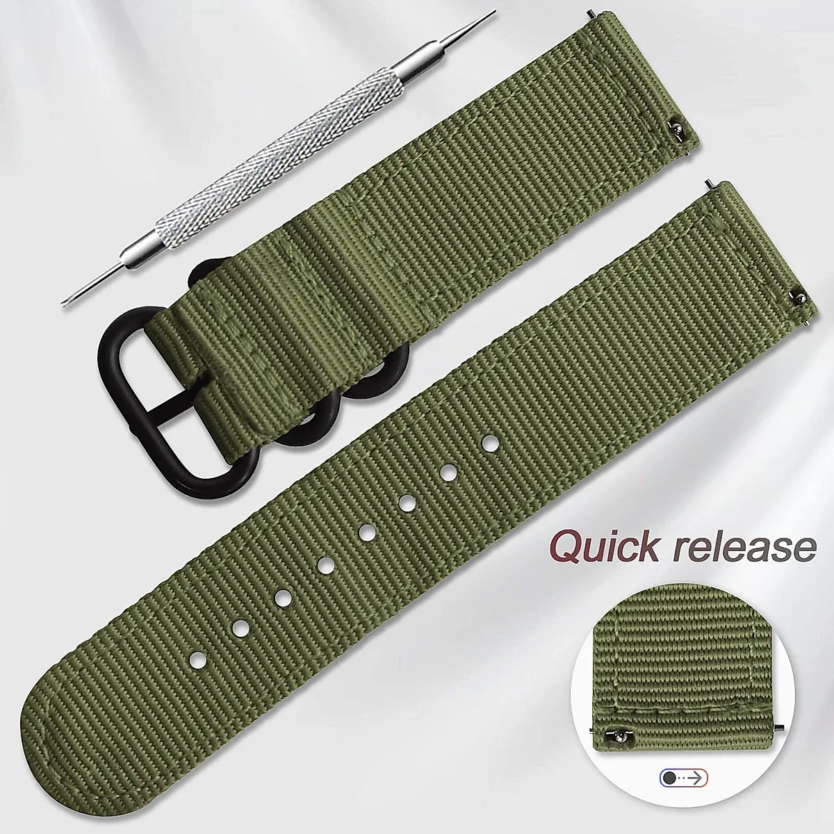 uEmoh Watch Bands, Quick Release Nylon Watch Straps for Men Women, Watch Bands of Multiple Colors & Width(18mm, 20mm, 22mm) (20mm, ArmyGreen)