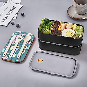Cute Little Fox Adult Lunch Box, Bento Box, With Cutlery Set Of 3, 2 Compartments, Rectangular, Lunch Box For Adults