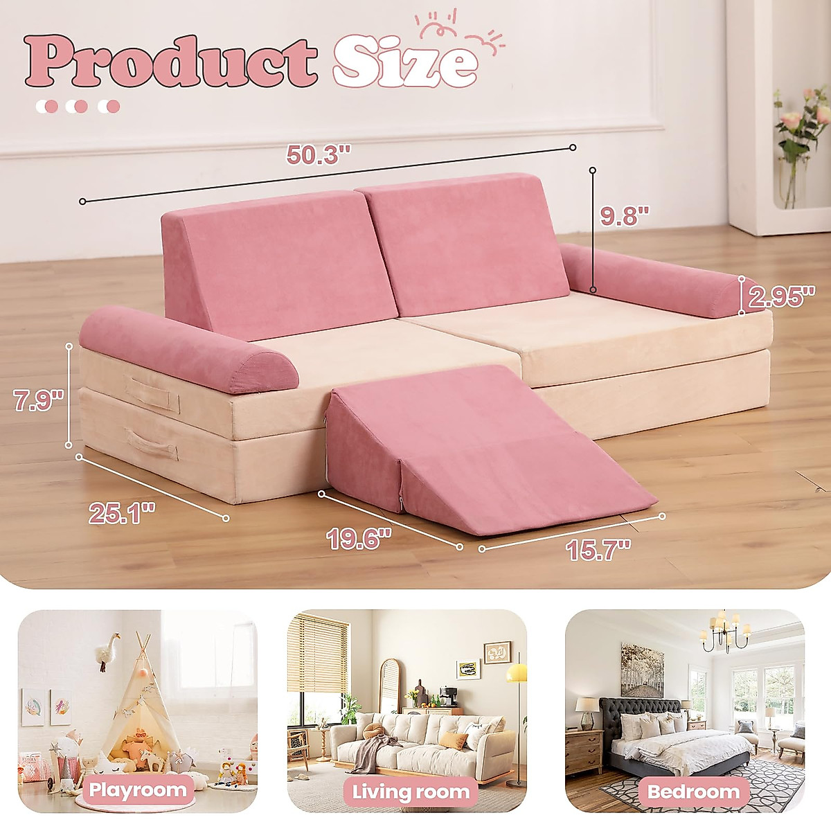 Annualring Kids Couch, 9 PCS Play Couch Sofa for Kids Imaginative Furniture Play Set for Creative Kids,Toddler to Teen Bedroom Furniture, Couch Sofa Foam Play Couch Indoor Outdoor