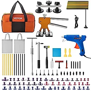 VEVOR Dent Removal Tool, 89 Pcs Paintless Dent Repair Tools, Led Baffle Board Car Dent Repair Kit, Glue Puller Tabs Dent Puller Kit for Auto Dent Removal, Minor Dents, Door Dings and Hail Damage