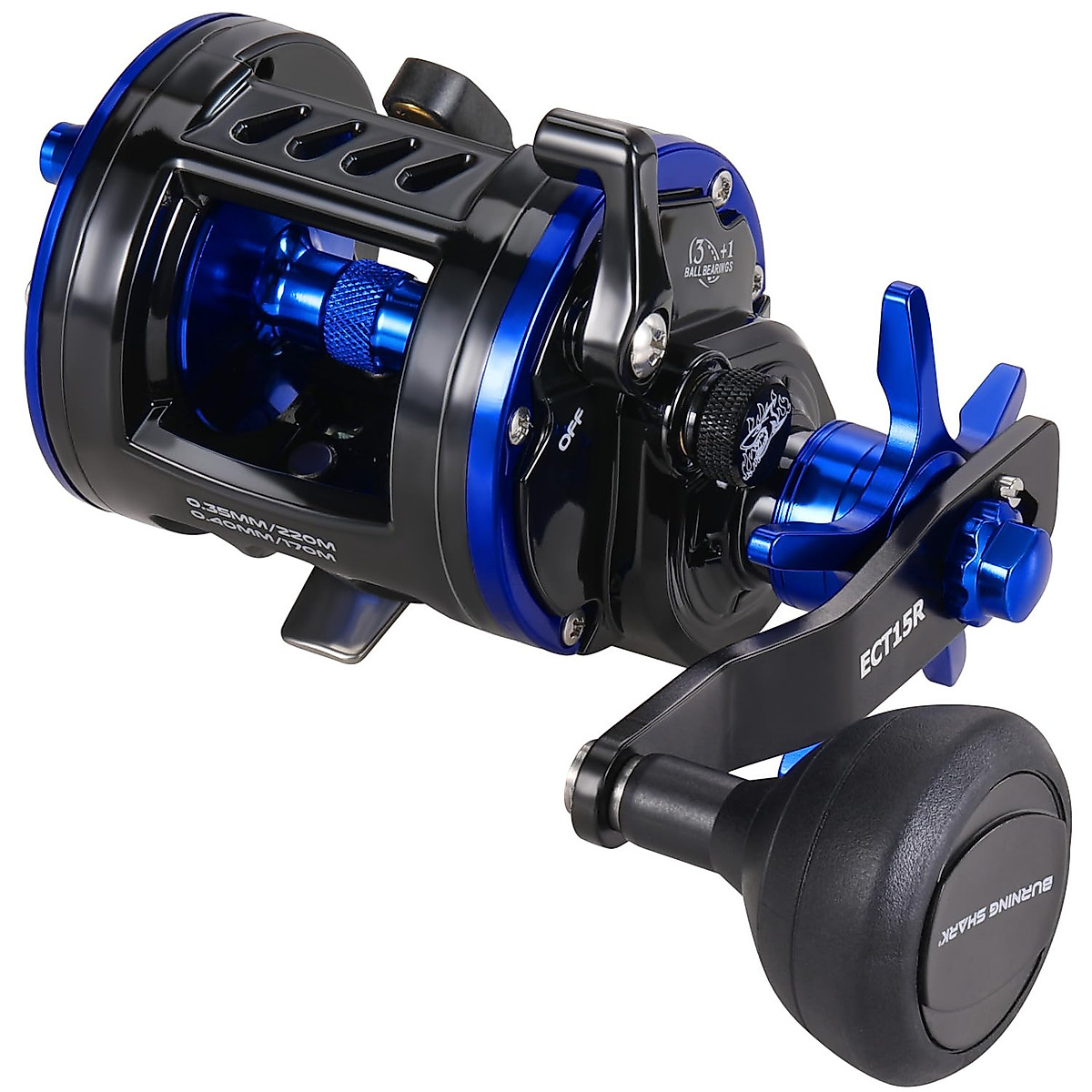 Burning Shark Fishing Reel Round Baitcasting Reel, Saltwater Inshore Surf Trolling Reel, Conventional Reel for Catfish, Musky, Bass, Pike -ECT15R