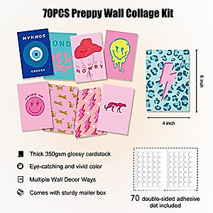Preppy Room Decor, 70pcs Preppy Wall Collage Kit Aesthetic Pictures, Cute Preppy Wall Decor, Trendy Pink Photo Collage Kit 4"x6" Hot Pink Preppy Wall Art Posters, Preppy Things for Teen Girls Bedroom Dorm