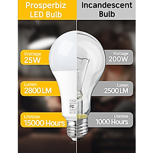 200-250 Watt Equivalent LED Light Bulb, A21 Super Bright LED Light Bulbs 25W, High Output 2800 Lumens, E26 Daylight White 5000K for Home, Office, Store, Garage, Warehouse, Garden, 2-Pack