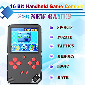 TEBIYOU Handheld Game Console for Kids Portable Gaming Player with Built in 220 16 Bit Electronic Video Games 3.0'' Large Screen Rechargeable Game System for Children's Birthday (Red)
