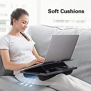 Adjustable Lap Desk - with 6 Adjustable Angles, Detachable Mouse Pad, & Dual Cushions Laptop Stand for Car Laptop Desk, Work Table, Lap Writing Board & Drawing Desk on Sofa or Bed by HUANUO