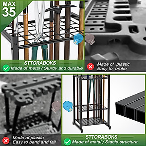 Sttoraboks Garden Tool Organizer, Yard Tool Tower Rack for Garage Organization and Storage, Up to 35 Long-Handled Tools/Rakes/Brooms, Heavy Duty Steel Garden Tool Stand for Shed, Outdoor, Black