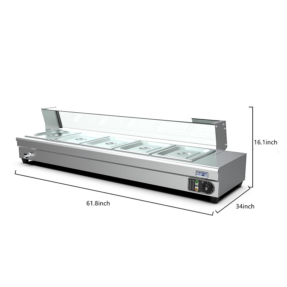 Bain Marie Food Warmer Steam Table Food Grade Stainless Steel Commercial Countertop Food Warmer for Restaurants (5 Pan)
