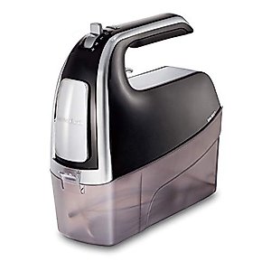 Hamilton Beach Electric Hand Mixer with Snap-On Case, Twisted Wire Beaters, Milkshake Rod, Dough Hook, Whisk, 6-Speed, Black