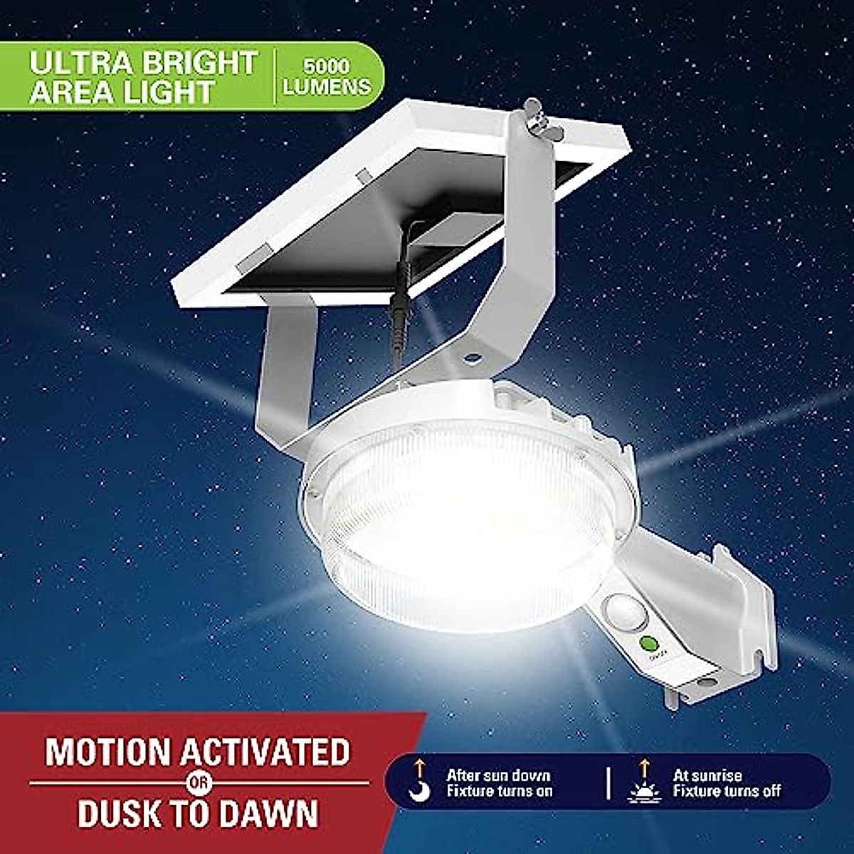 HALO Solar Powered High Brightness 5000 Lumens Motion Activated Outdoor LED Security Area Light