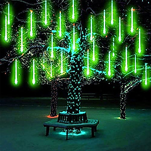 GUOYUYU Meteor Shower Rain Light 50cm 10 Tubes 480 LED Waterproof Falling Rain Lights Snow Falling for Home Decor Wedding Garden, Green