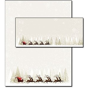 Santa & Reindeer Holiday Letterhead & Envelopes (40 Set Pack)