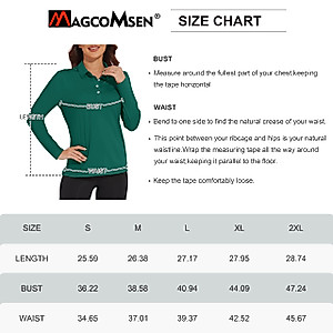 MAGCOMSEN Women's Swim Shirt Long Sleeve Polo Tees Shirts UPF 50+ UV Protection Athletic Shirts V-Neck Golf Polo Emerald Green,M