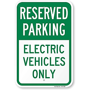 SmartSign 18 x 12 inch “Reserved Parking - Electric Vehicles Only” Metal Sign, 63 mil Aluminum, Green and White