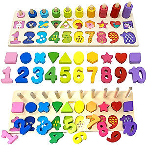 TOYLI Educational Math Learning Board and Puzzle Wooden 4 in 1, Wooden Stacking Toy