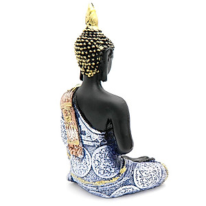 Rockin Buddha Statue Black Body Dress Blue Antiques 8 inches Tall Pattern Decoration Mantra Buddha Home Decoration Office Meditation Room Temple Statues for Home Decor