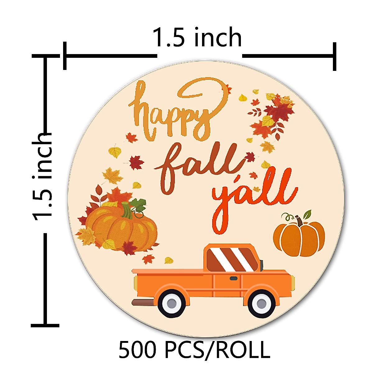 Happy Fall Y'all Stickers,Thanksgiving Stickers,Autumn Floral Thank You Labels for Party Favors,Envelope Seals & Goodie Bags,1.5 Inches,500Pcs.