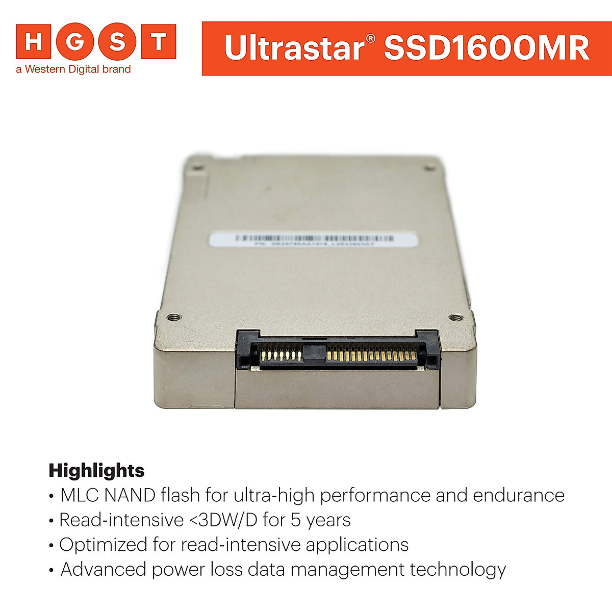 HGST Ultrastar SSD1600MR | HUSMR1616ASS200 | 0B31079 | 1.6TB SAS 12Gb/s 2.5" Inch MLC NAND | 130K / 30K IOPS random R/W | T10 End-To-End Data Protection | Enterprise Solid State Drive SSD