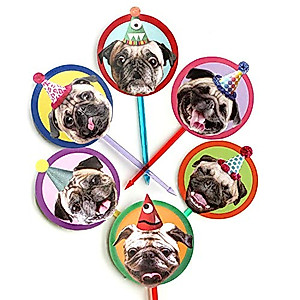 Pugs Cupcake Toppers, set of 6 different birthday dogs party decorations, printed both sides