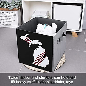 Mochigan Map Baseball Collapsible Storage Bins Basics Folding Fabric Storage Cubes Organizer Boxes with Handles
