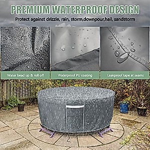 Gasadar Patio Furniture Covers, Round Outdoor Furniture Cover Waterproof, 500D Heavy Duty, 62" Dia x 28" H Round Patio Table Cover, Outdoor Cover for Patio Furniture Table and Chairs Set -Grey