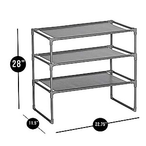 Smart Design Shoe Rack Shelf - Stackable - Laminated Liner - Steel Metal Frame - 3-Tier Holds 9 Pairs - Entryway, Closet, & Garage - Home Organization