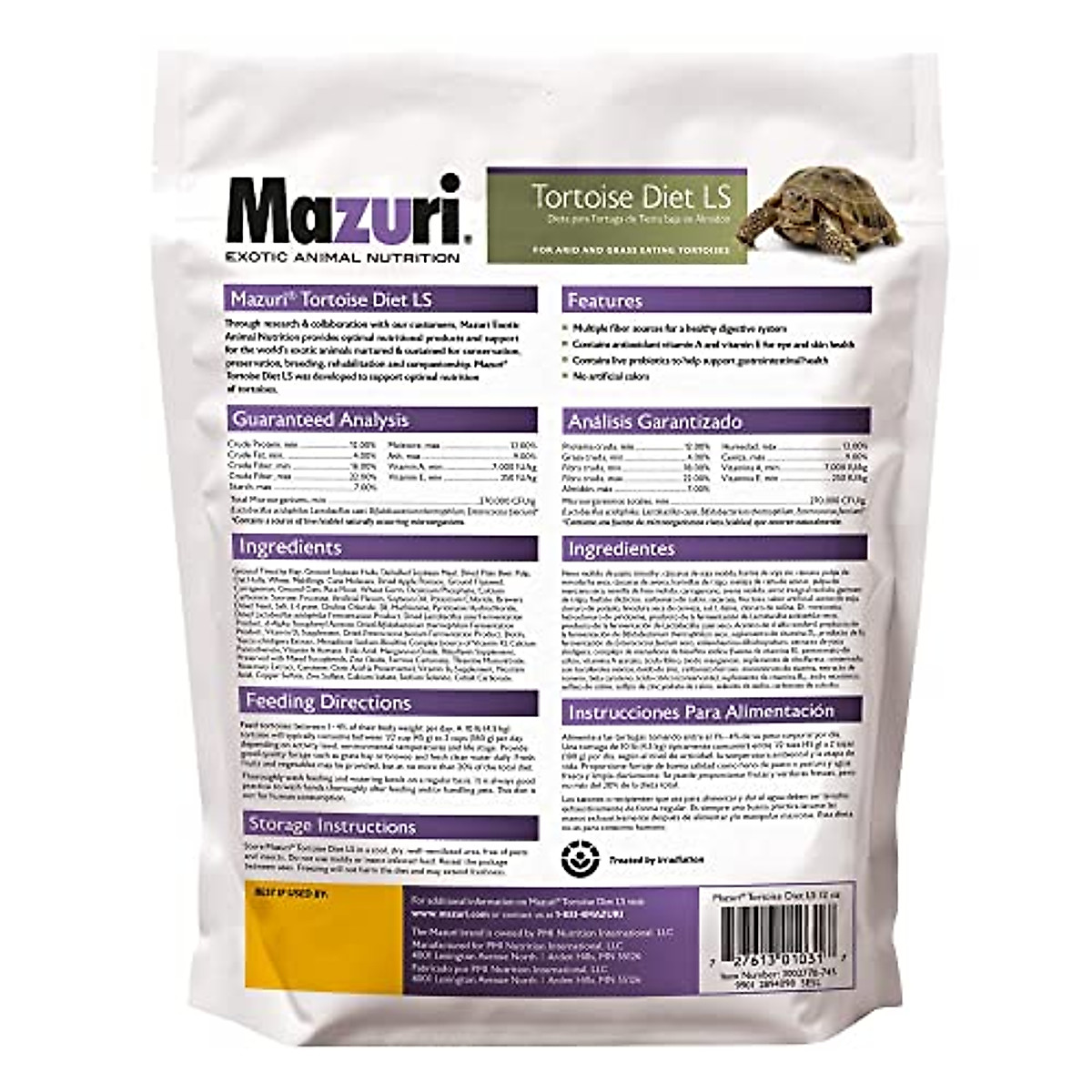 Mazuri | Tortoise LS Diet for African Spurred/Sulcata, Desert, Egyptian, Galapagos, Gopher, Greek, Leopard, Pancake, Radiated or Yellow-Footed tortoise, | 12 Ounce (12 OZ) Bag