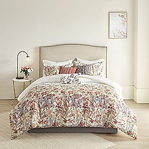Madison Park 100% Cotton Comforter Set - Feminine Design Colorful Floral Print, All Season Down Alternative Bedding Layer and Matching Shams, King (104 in x 92 in), Mariana, Multi 7 Piece