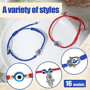 16 Pieces Evil Eye Bracelets Adjustable Braided Lucky Bracelet Ojo Bracelet Black Red Cord Bead Bracelet Hand Kabbalah Protection Amulet Gifts for Christmas Women Men (Classic Style)