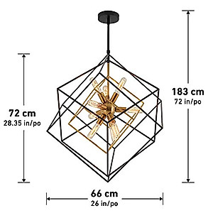 artika Imperium Modern Mid-Century Chandelier Black and Gold (Aged Brass) Kitchen Light Fixture, Geometric Pendant Light for Dinning Room - Bulb Not Included