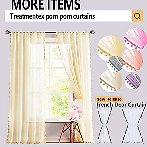 Pom Pom Curtains for Bedroom Windows 84 inch Energy Efficient Thermal Insulated Living Room Darkening Curtain Panels for Kitchen Nursery Room Ivory 50" w x2 Panels Rod Pocket