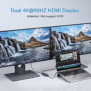 dockteck Thunderbolt 3 to Dual 4K 60Hz HDMI Adapter, Thunderbolt 3 Dock USB Type C to Dual HDMI 2.0 Adapter, Supports Up to Two Monitors on Mac and Some Windows