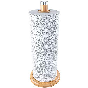 Home Intuition Rustic Bamboo Wood Counter Top Slim Paper Towel Holder Stand Dispenser