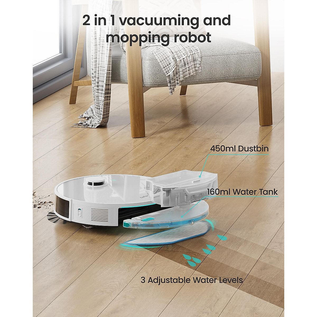 Lefant N3 Robot Vacuum and Mop Combo, Precision Mapping with Lidar & dToF Sensors, Max 4000Pa Suction, Ultrasonic Carpet Detection, Robotic Vacuum Cleaner with Sonic Mopping, WiFi/App/Alexa Control