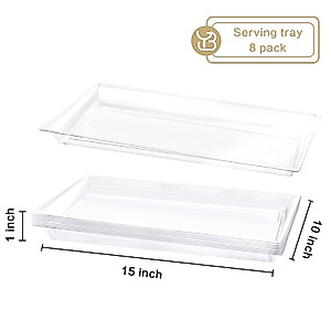 YOUBET 8 Pack Clear Plastic Serving Tray-15" x 10" Rectangle Food Trays- Disposable Serving Platter- Clear Disposable Serving Platter for Halloween/Thanksgiving/Christmas
