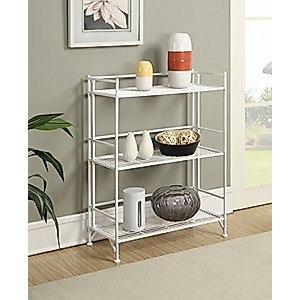 Convenience Concepts Xtra Storage 3 Tier Wide Folding Metal Shelf, White & Xtra Storage 3 Tier Corner Folding Metal Corner Shelf, White