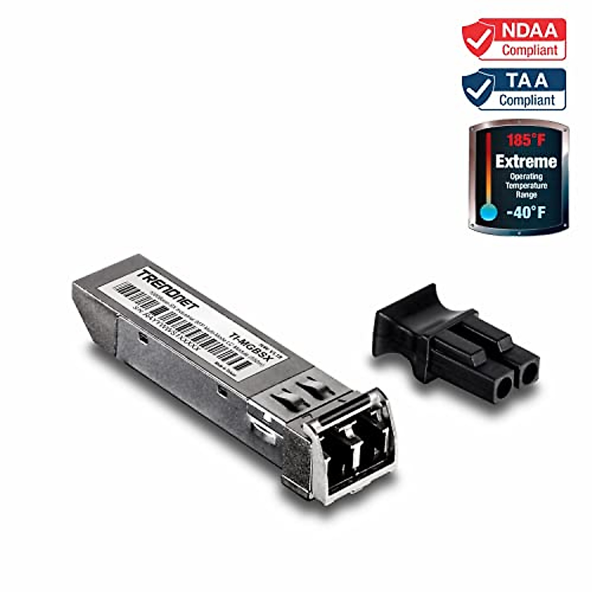 TRENDnet 1000Base- SX Industrial SFP to RJ45 Multi-Mode LC Module, TI-MGBSX, Up to 550m (1,804 Ft), IEE 802.3z, ANSI Fiber Channel, Data Rates up to 1.25Gbps, LC-Type Duplex, Lifetime Protection