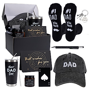 Kolewo4ever 9 Pieces Dad Gift Set Best Dad Gifts Christmas Gifts For Dad, Men with Tumbler Mens Socks Mens Baseball Cap Dad Key Chain Card for Men Father Papa Gifts from Son Daughter Kids