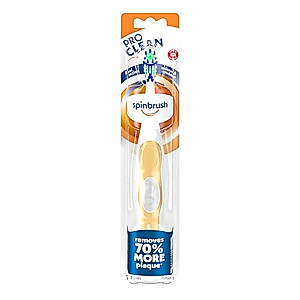 Spinbrush PRO CLEAN Battery Powered Toothbrush, Medium Bristles, 1 Count, Gold or Blue Color May Vary