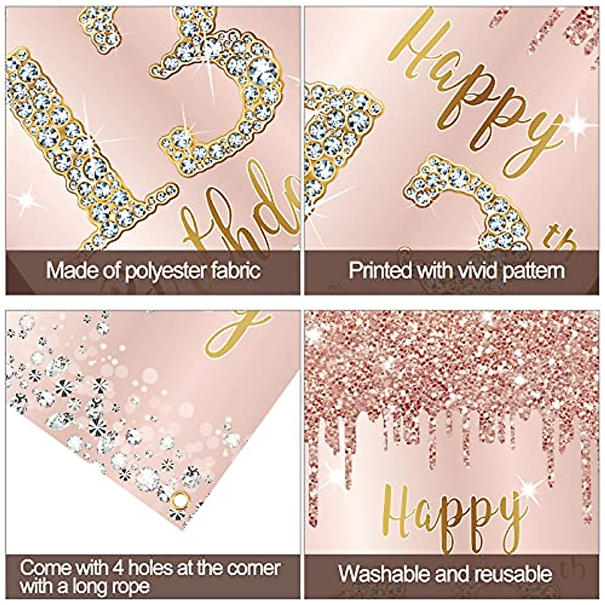Happy 13th Birthday Door Banner Backdrop Decorations for Girls, Pink Rose Gold 13 Birthday Party Door Cover Sign Supplies, Thirteenth Year Old Birthday Poster Background Photo Booth Props Decor