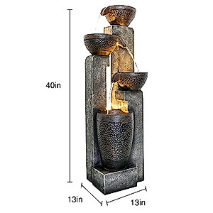 Handunmi Outdoor Garden Water Fountain-Indoor Polyresin Waterfall Floor-Standing Fountains with LED Lights for Garden, Patio, Deck, Porch, Yard Art Decor (40inch)